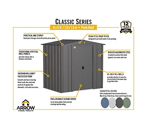 Arrow Shed Classic 6' x 5' Outdoor Padlockable Steel Storage Shed Building
