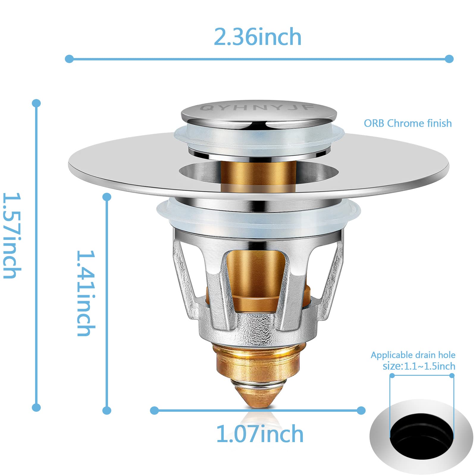 2Pcs Bathroom Sink Stoppers ,Pop Up Drain Stopper for Bathroom Sink,2-in-1 Sink Stopper & Strainer,Universal Wash Basin Sink Stopper,for 1.1"~1.5" Bathroom Sink Drain(Silver)