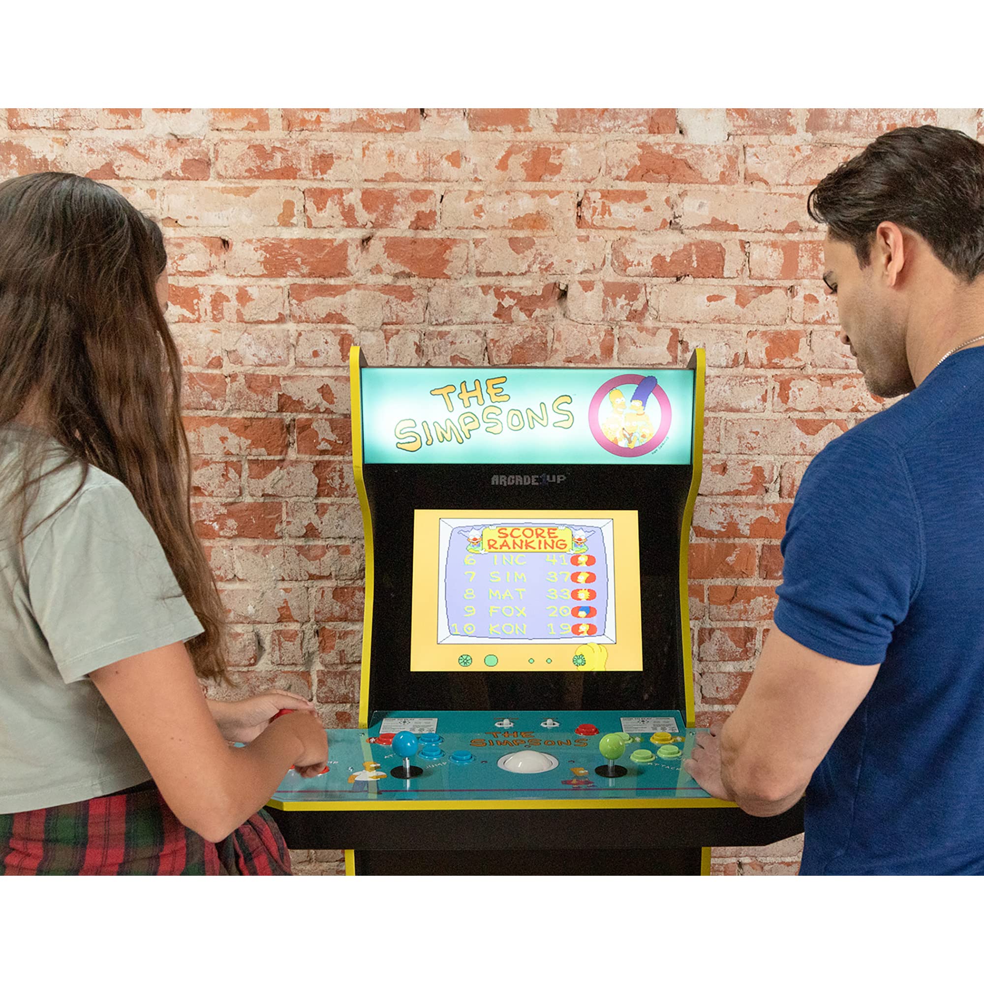 Arcade1Up The Simpsons Arcade Machine, 4-Foot β 4 Player Arcade Game Machine for Home, Live WiFi Enabled β Includes Custom Arcade Game Riser, Adjustable Stool, Light-Up Marquee, and Tin Wall Sign