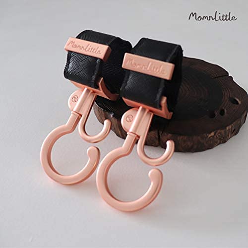 MomnLittle Multi-Purpose 2 Pack Stroller Hooks(ROSE GOLD) Leather Purse & Bags Hooks for Stroller Hook Accessories Bag Holder for Wagon Buggy