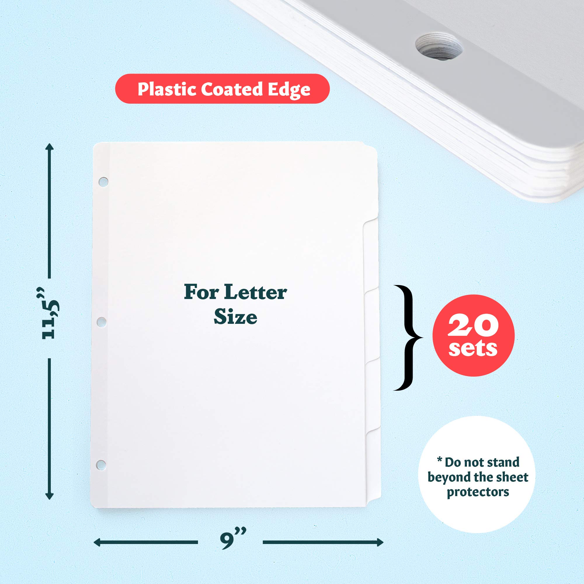 3 Ring Binder Dividers with Tabs - (20 Sets) x 5 Tab Dividers for 3 Ring Binders - White - Binder Dividers with Tabs - Dividers for 3 Ring Binder - Tab Dividers - Binder Tabs // Paper Plan