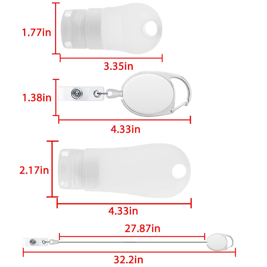 LUEXBOX 4 PACK Portable Travel Bottle Set, Leakproof Silicone Bottles with Stretchable Lanyard, Travel Sized Empty Liquid Bottles Container, Reusable, Squeezable and Refillable (White)