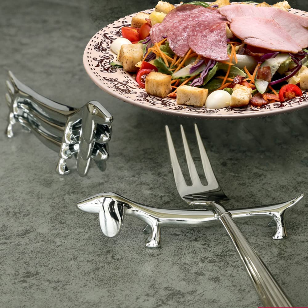 4 Pieces Chopsticks Holder Sliver Chopstick Rest Pillow Zinc Alloy Chopstick Rack Stand for Spoon Fork Knife Tableware Brush Home Kitchen Table Decoration (Dachshund)