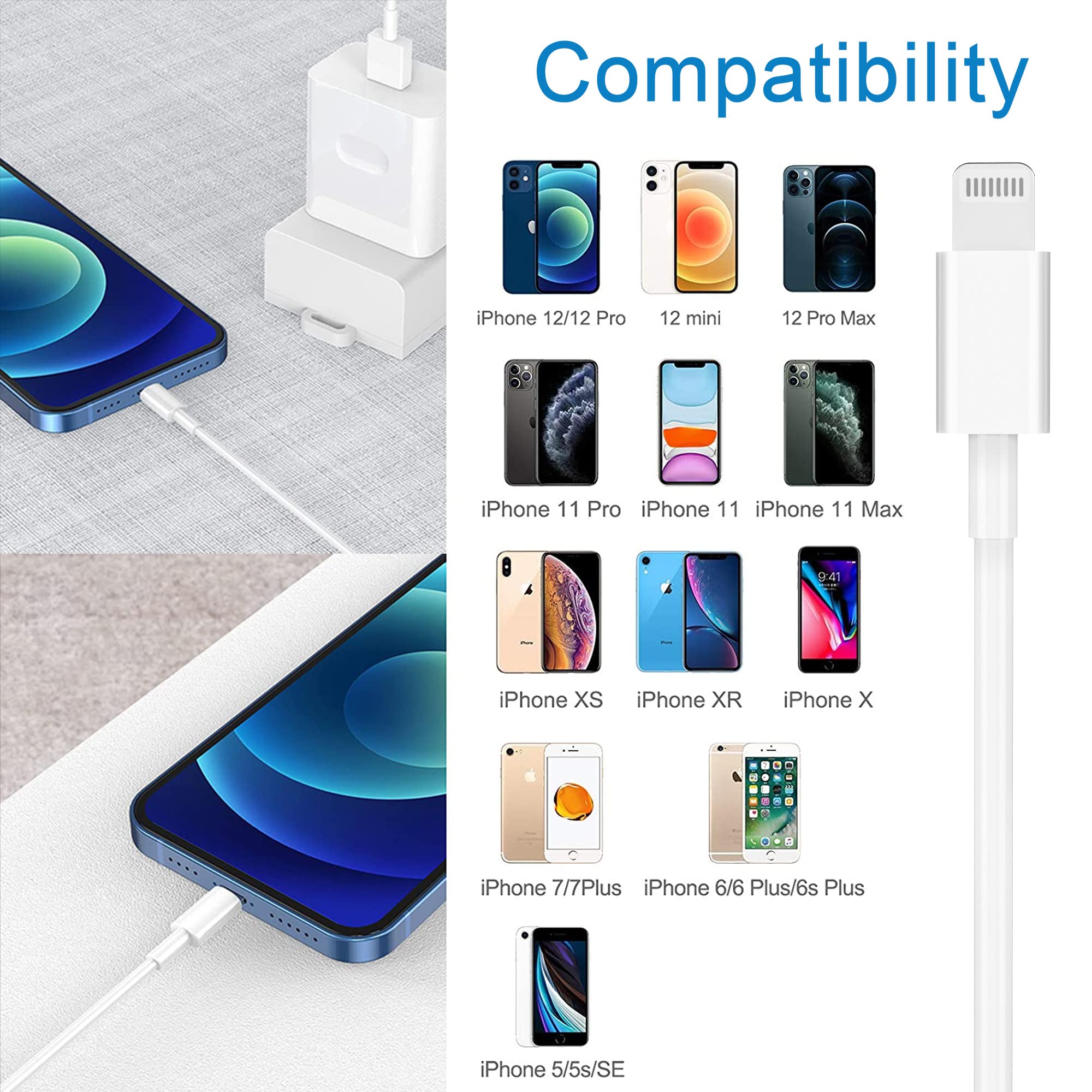 4Pack Apple MFi Certified iPhone Charger Cord 6ft,Apple Lightning to USB Cable, 6 Feet Long Apple Fast Charging for iPhone 13/12/11/11Pro/11Max/ X/XS/XR/XS Max/8/7/6