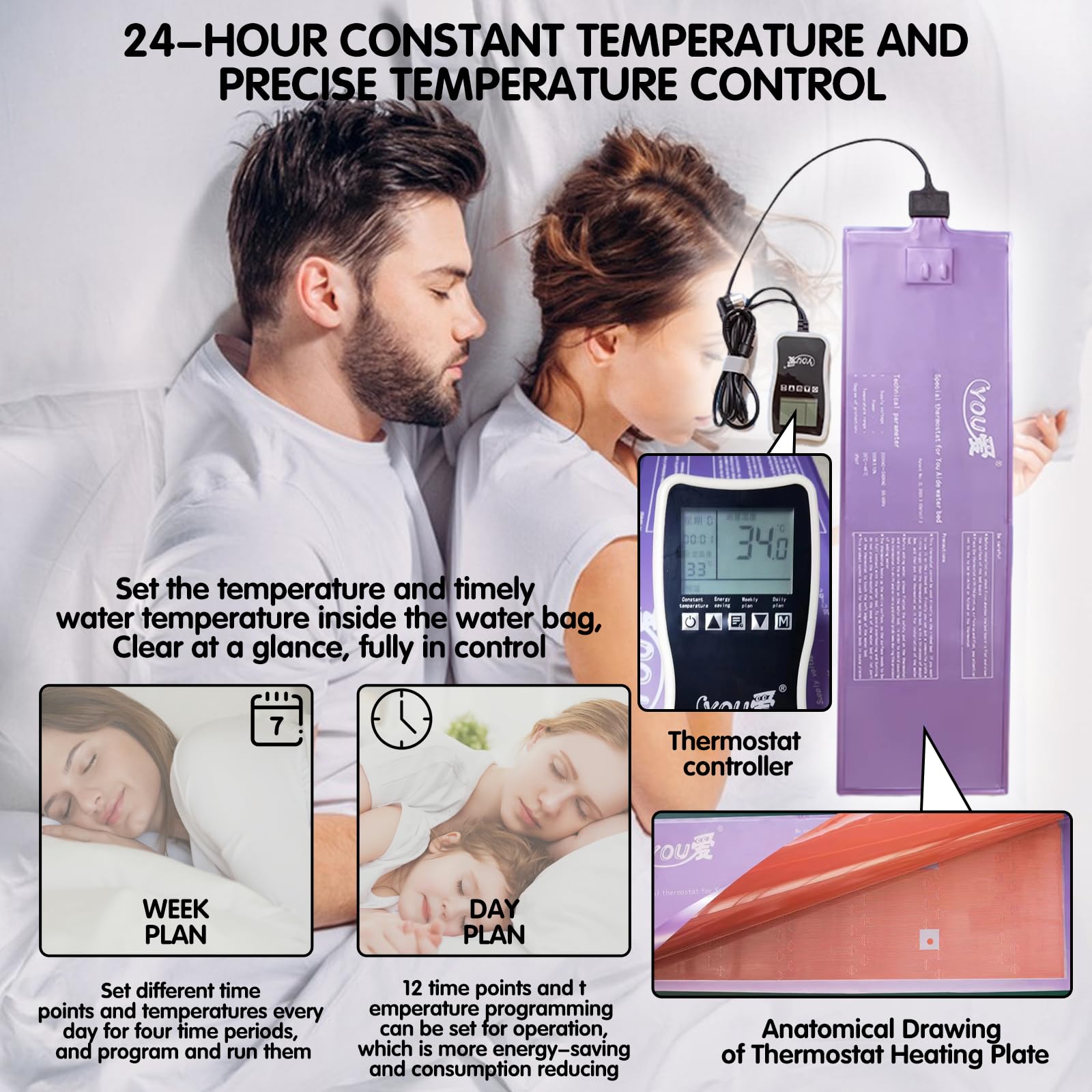 95% Small Wave Waterbed Mattresses-Intelligent Constant Temperature Full Size Water Bed, No Frame Needed Square Waterbed Mattress, Water and Air Dual Purpose Waterbed (Queen-60x80)