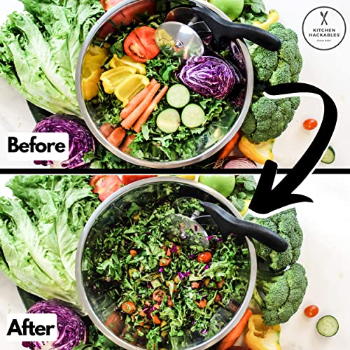 Salad Chopper Blade and Bowl β Stainless Steel Salad Cutter Bowl with Chef Grade Mezzaluna Salad Chopper β Ultra-Fast Salad Prep by Kitchen Hackables