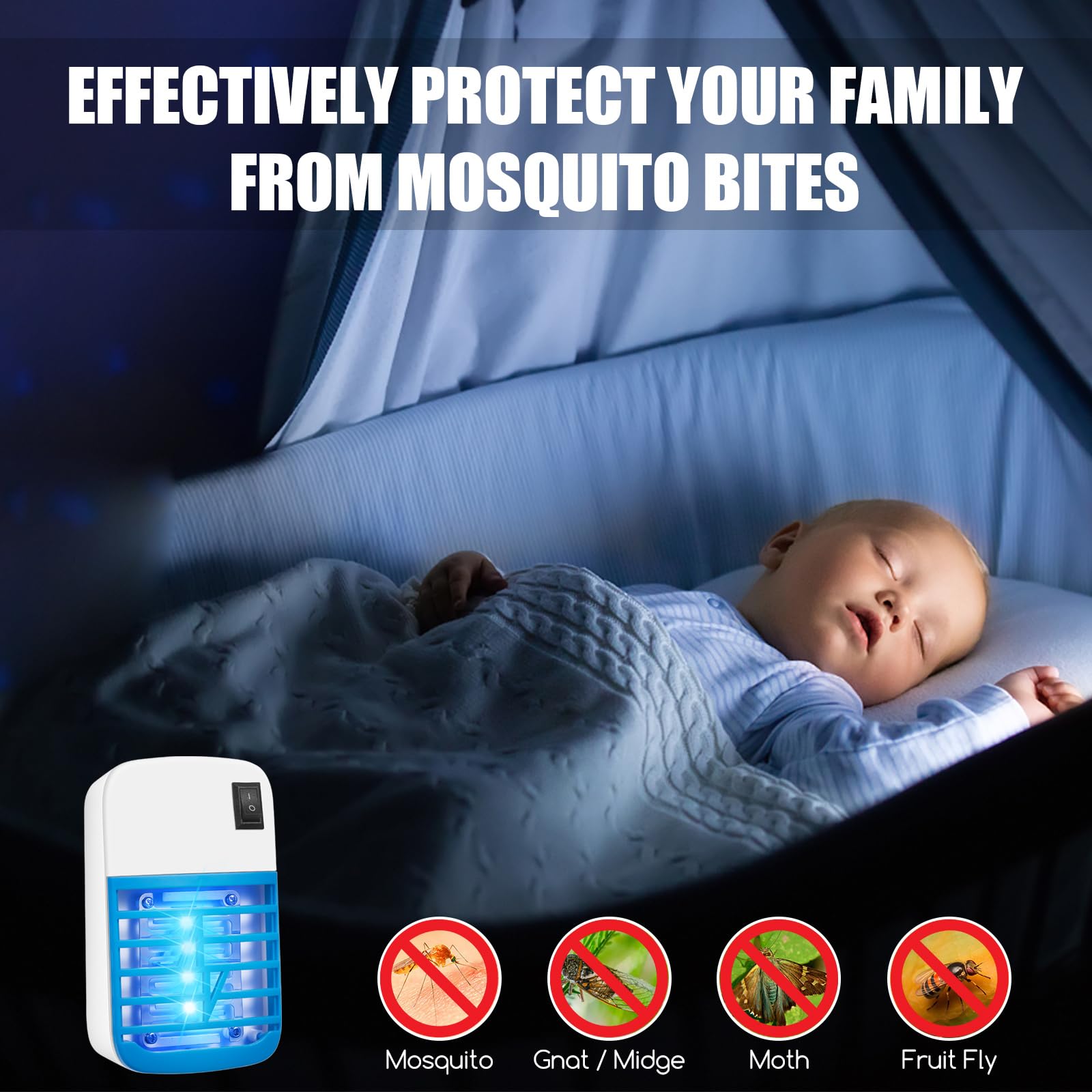 4Pack Bug Zapper Indoor,Electronic Fly Trap Insect Killer,Plug in Electronic Mosquitoes Zapper with Blue Lights Portable Home Insects Zapper for Office,Home,Kitchen,Bedroom,Living Room,Baby Room