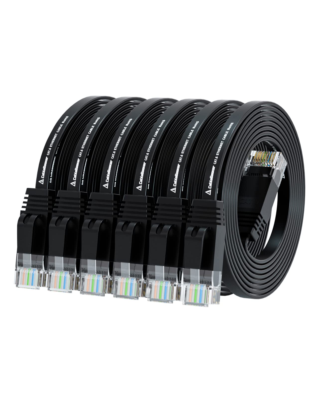 Cat 6 Ethernet Cable 5ft (6 Pack) (at a Cat5e Price but Higher Bandwidth) Flat Internet Network Cables - Cat6 Ethernet Patch Cable Short - Black Computer LAN Cable with Snagless RJ45 Connectors