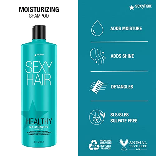 SexyHair Healthy Moisturizing Shampoo, 33.8 Oz | Moisture, Slip, Detangling, and Shine | SLS and SLES Sulfate Free | All Hair Types
