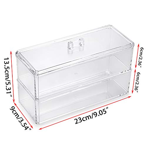 Hipiwe Clear Acrylic Make Up Organizer Box Double Deck Dresser Container Case with Lid for Jewelry Cosmetic Bathroom Storage Holder for Cotton Ball and Swab, Cotton Pad, Q-tip (2 Compartment)