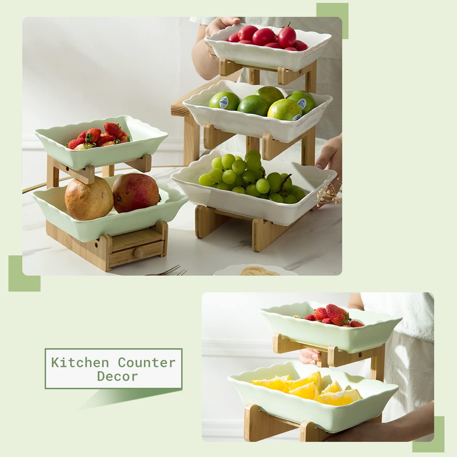 3 Tier Ceramic Fruit Bowl, Large Fruit Basket for Kitchen, White Storage Bowls for Kitchen and Home Decor