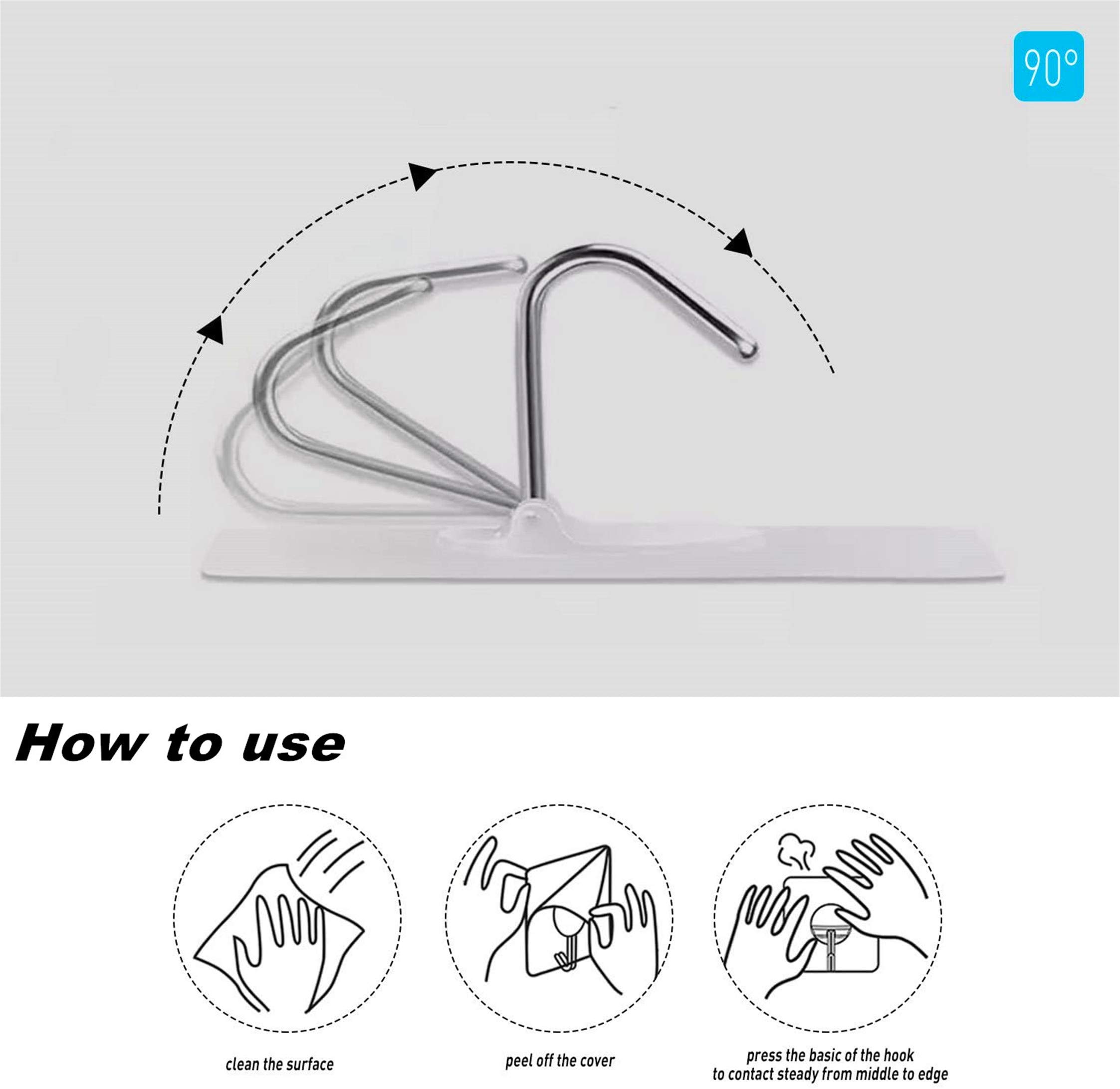 KK5 Wall Hooks 13.2lb(Max) Utility Stainless Steel Hook for Towel Bathrobe Coats Bathroom Kitchen Transparent Heavy Duty Hooks for Hanging & Ceiling Hanger