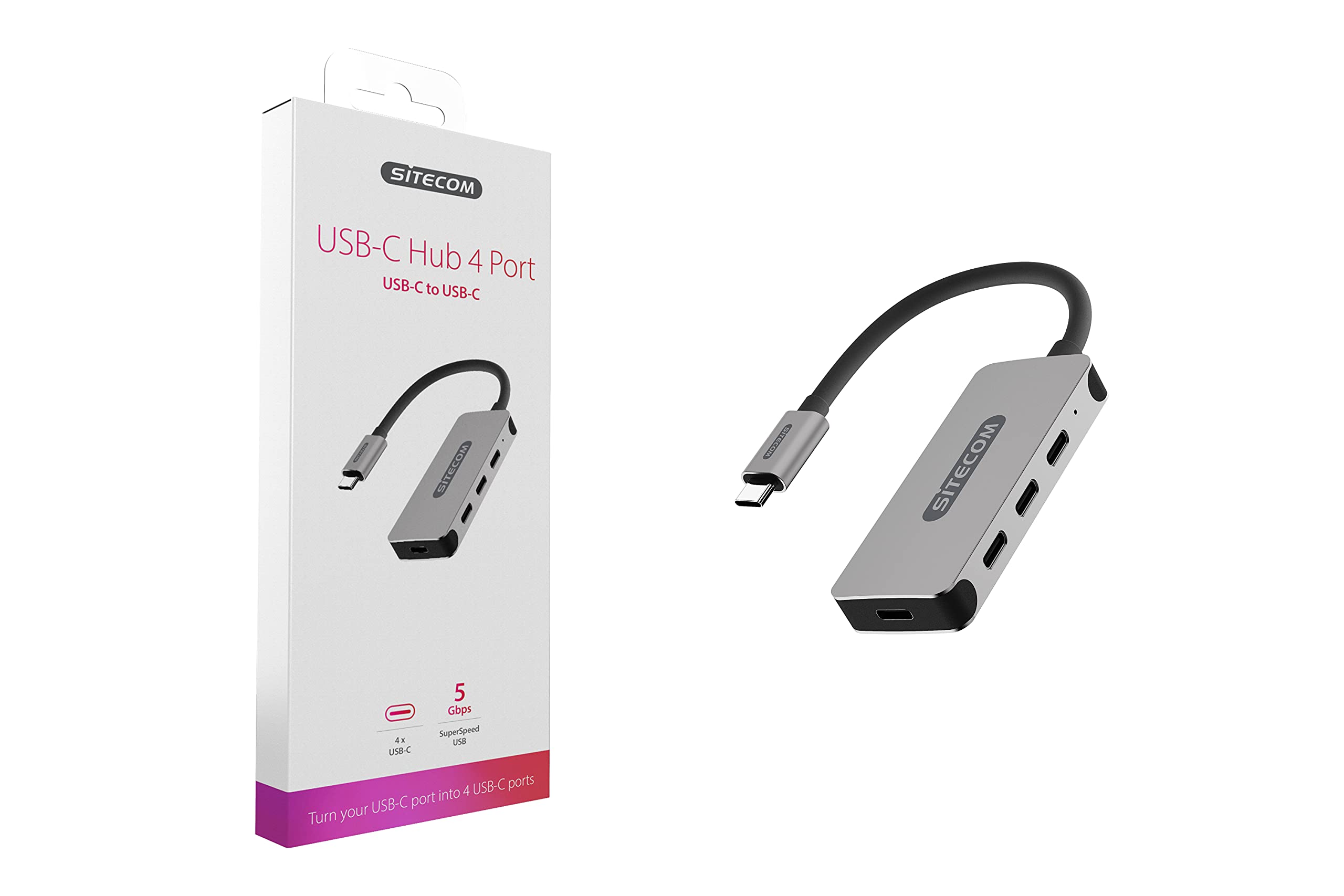 Sitecom CN-385 interface hub USB 3.2 Gen 1 (3.1 Gen 1) Type-C 5000 Mbit/s Aluminium, Black
