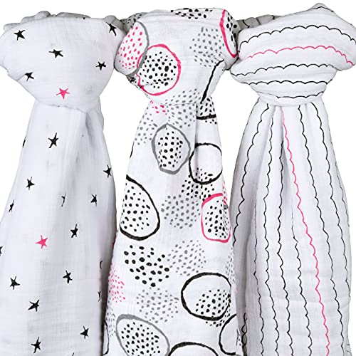 Muslin Swaddle Blanket 100% Soft Muslin Cotton 3 Pack 47"x 47" (Hot Pink)