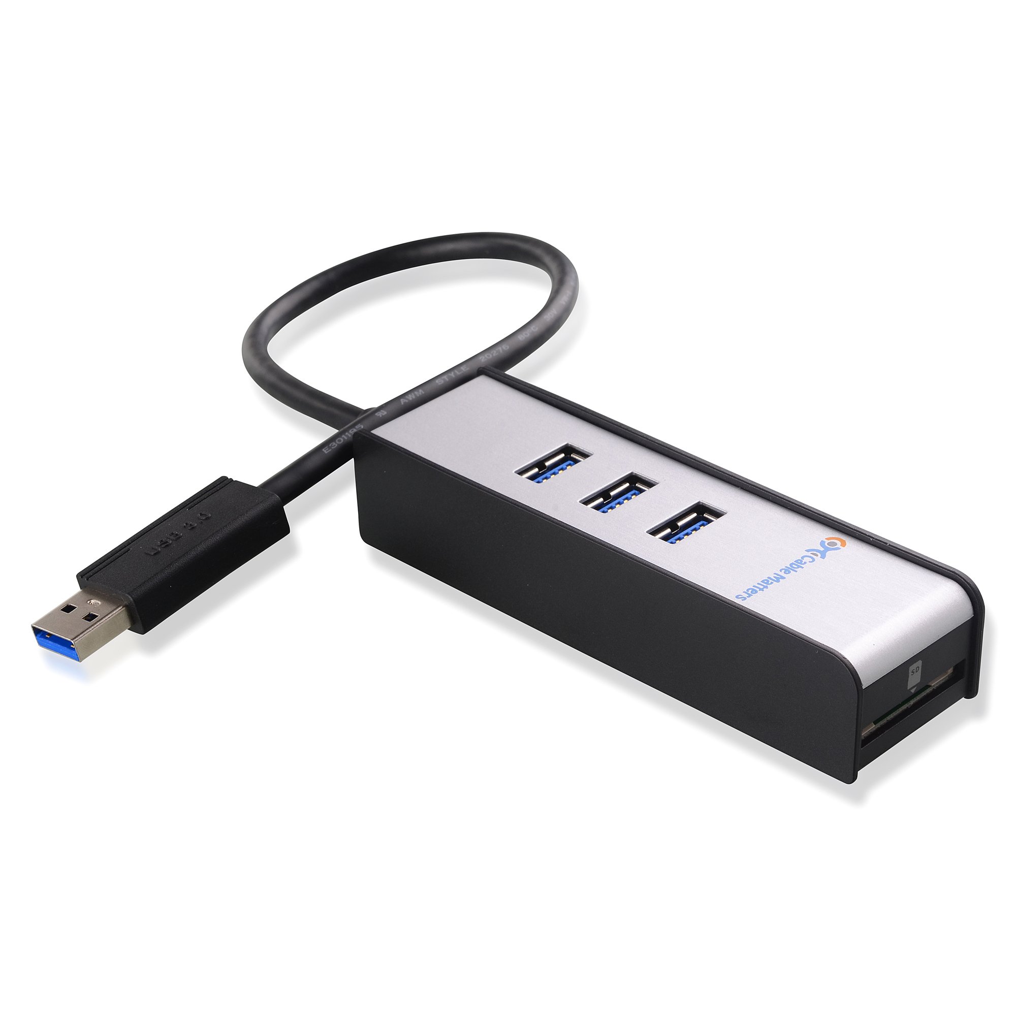 Cable Matters 3-Port SuperSpeed USB 3.0 Hub with SD Card Reader in Black