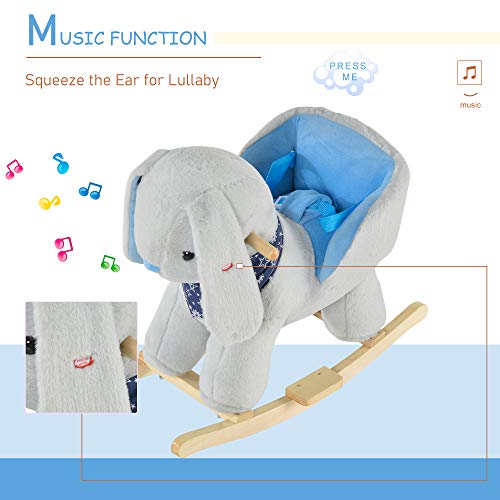 Qaba Kids Ride-On Rocking Horse Toy Bunny Rocker with Fun Play Music & Soft Plush Fabric for Children 18-36 Months