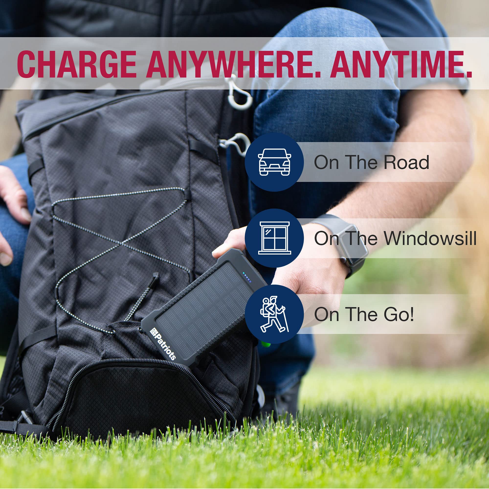 4Patriots 4-Pack Patriot Power Cell Bundle: Portable Solar Power, Rechargeable Battery 2 USB Ports, 8,000 mAh Lithium Polymer Battery, LED Flashlight, Great for Hiking or Emergencies