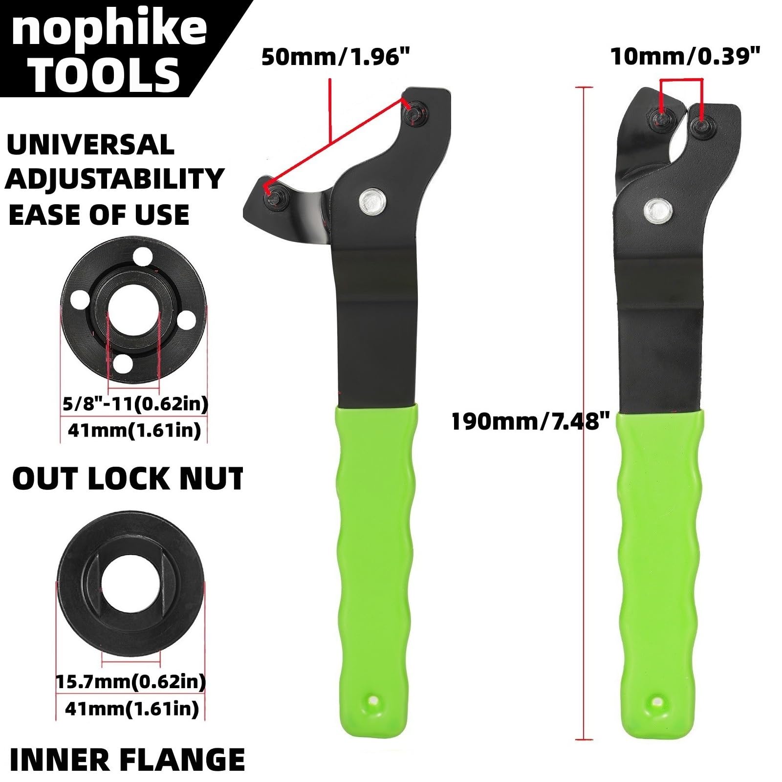 5/8"-11 Angle Grinder Extension Shaft Connecting Rod 3PCS with 1PC Universal Adjustable Spanner and 3 Sets Flange Nut,Compatible with Makita, Dewalt, Bosch, Hitachi, Milwaukee, Metabo and other brands