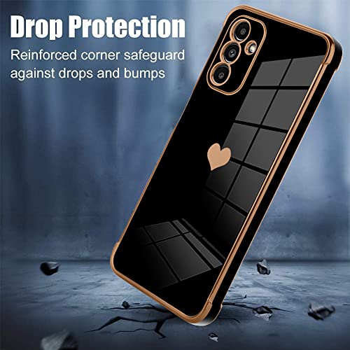 Bonoma Compatible with Samsung Galaxy A13 5G Case Love Heart Plating Cute Luxury Elegant Case Camera Protector Soft TPU Shockproof Protective Back Cover Galaxy A13 5G Case -Black