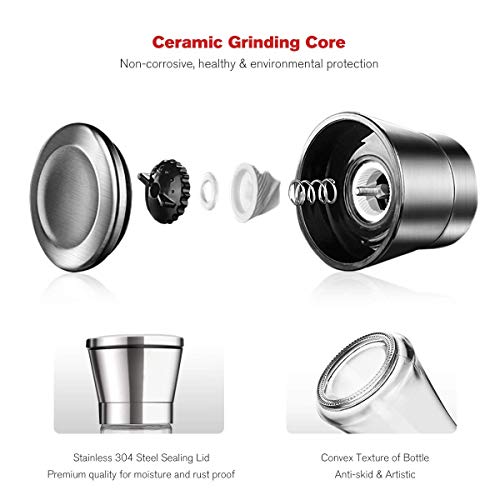 bonris Professional Stainless Steel Salt and Pepper Grinder with Adjustable Coarseness with Five Grinding Level Pepper Mill Grinders Shakers .(Single Package)