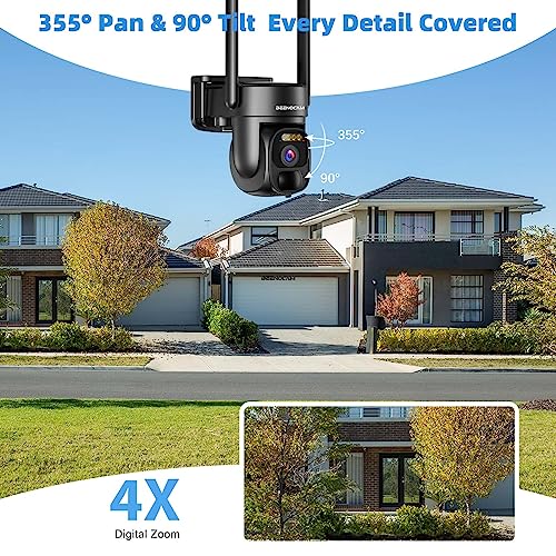 3K 5Dbi Solar Security Cameras Wireless Outdoor Cameras for Home Security, 5MP 4X Digital Zoom 360° PTZ Battery Powered WiFi Camera with Spotlight Siren,Color Night Vision,Motion Detection,2-Way Audio