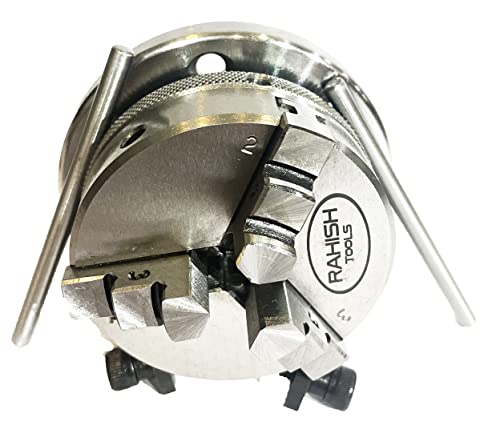 3" inches (75mm) 4 slots Horizontal and Vertical (H/V) Rotary Table with 65mm 3 Jaws Self Centering Chuck with Back Plate and T-nuts for Milling Engineering Tools