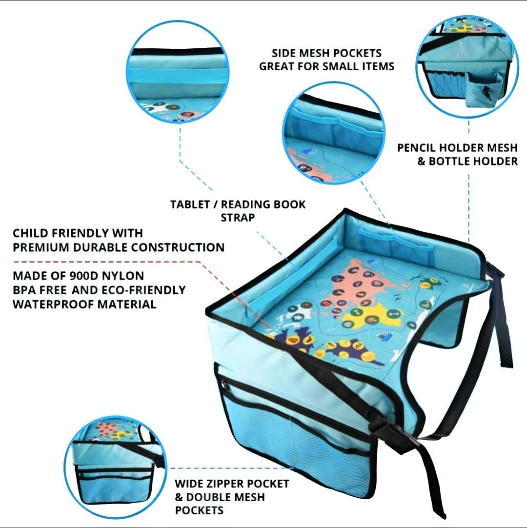 Kids Travei Tray, Toddler Seat Activity Tray, Art Supplies Storage Pockets