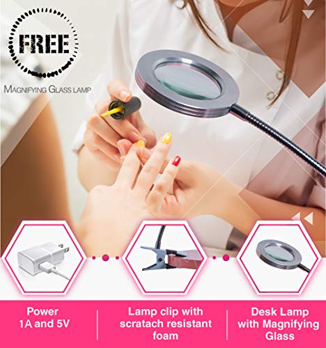 Portable Nail Table for Technician with Folding Function. Manicures Desk Perfect for Both Salon and Home with dust Collector Fan, and Magnifying Glass lamp (Pink)
