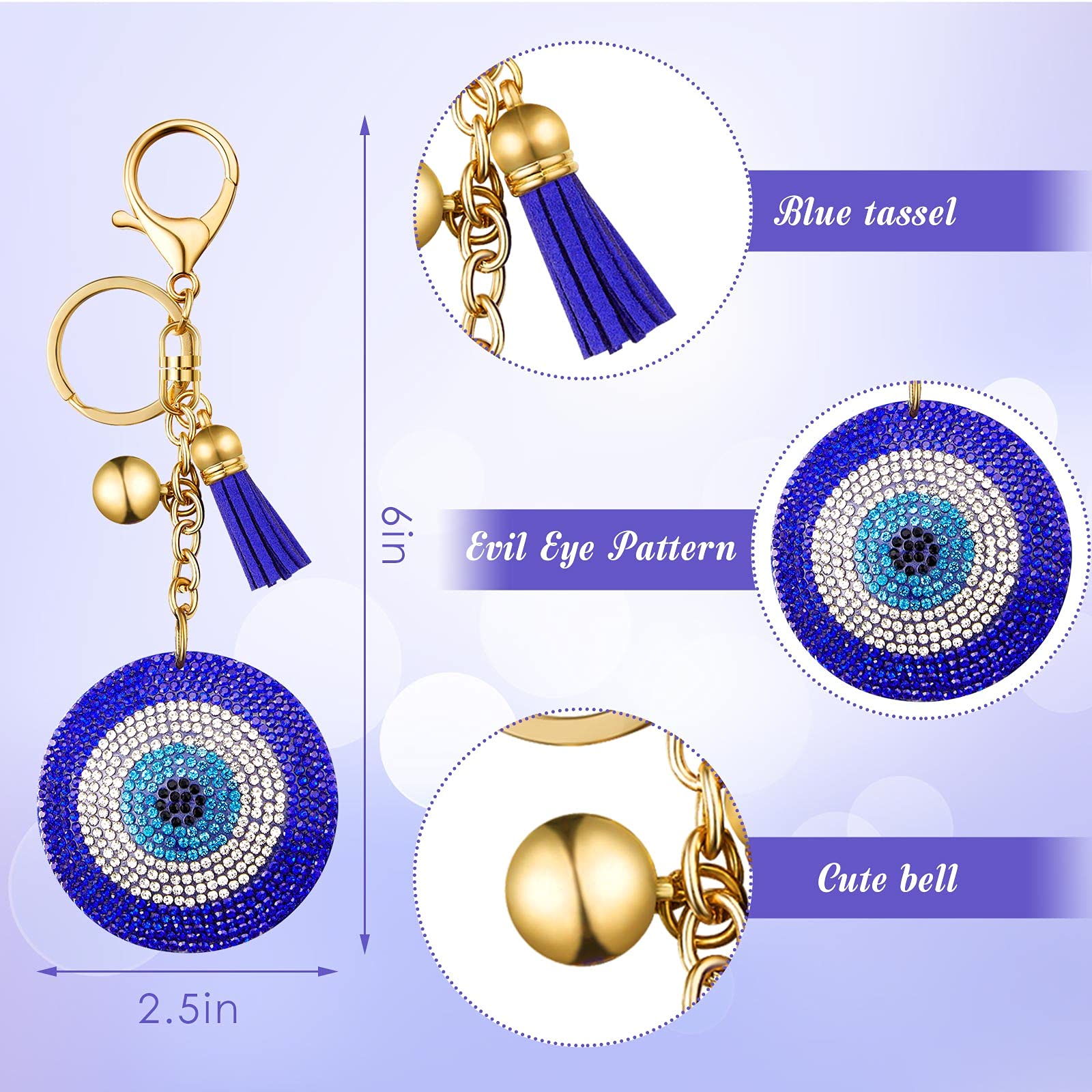 2 Pcs Evil Eye Keychains Hand-shaped Accessories Cute Key Holder Bling Key Rings Faux Crystal Car Keychain Handbag Pendant Hamsa keychain Women Amulet Artificial Crystal Keychains for Decoration