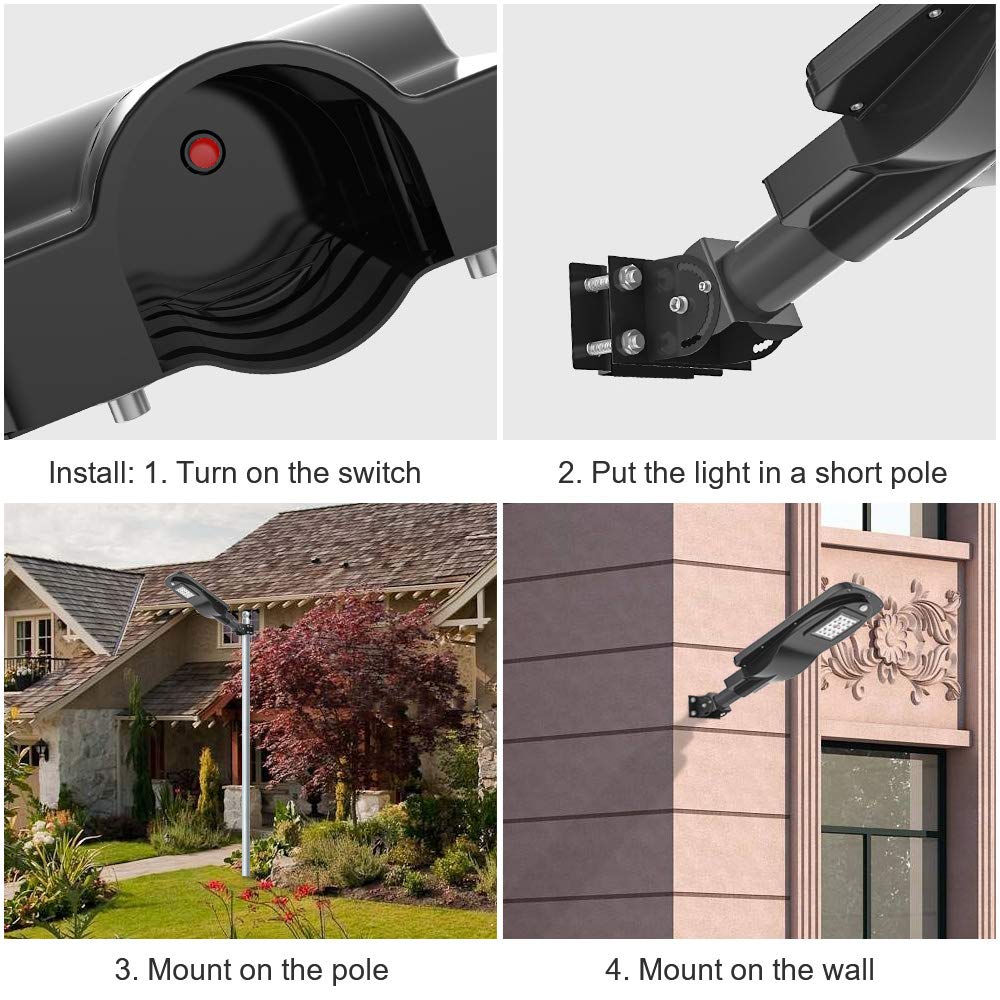 200W LED Solar Light, Motion Sensor Equipped, Dim to Bright Mode Changing Supported, Shoebox Light with 180 Degree Adjustable Arm Pole, IP68 Waterproof, 6000K Daylight for Outdoor Use (black, 200W)