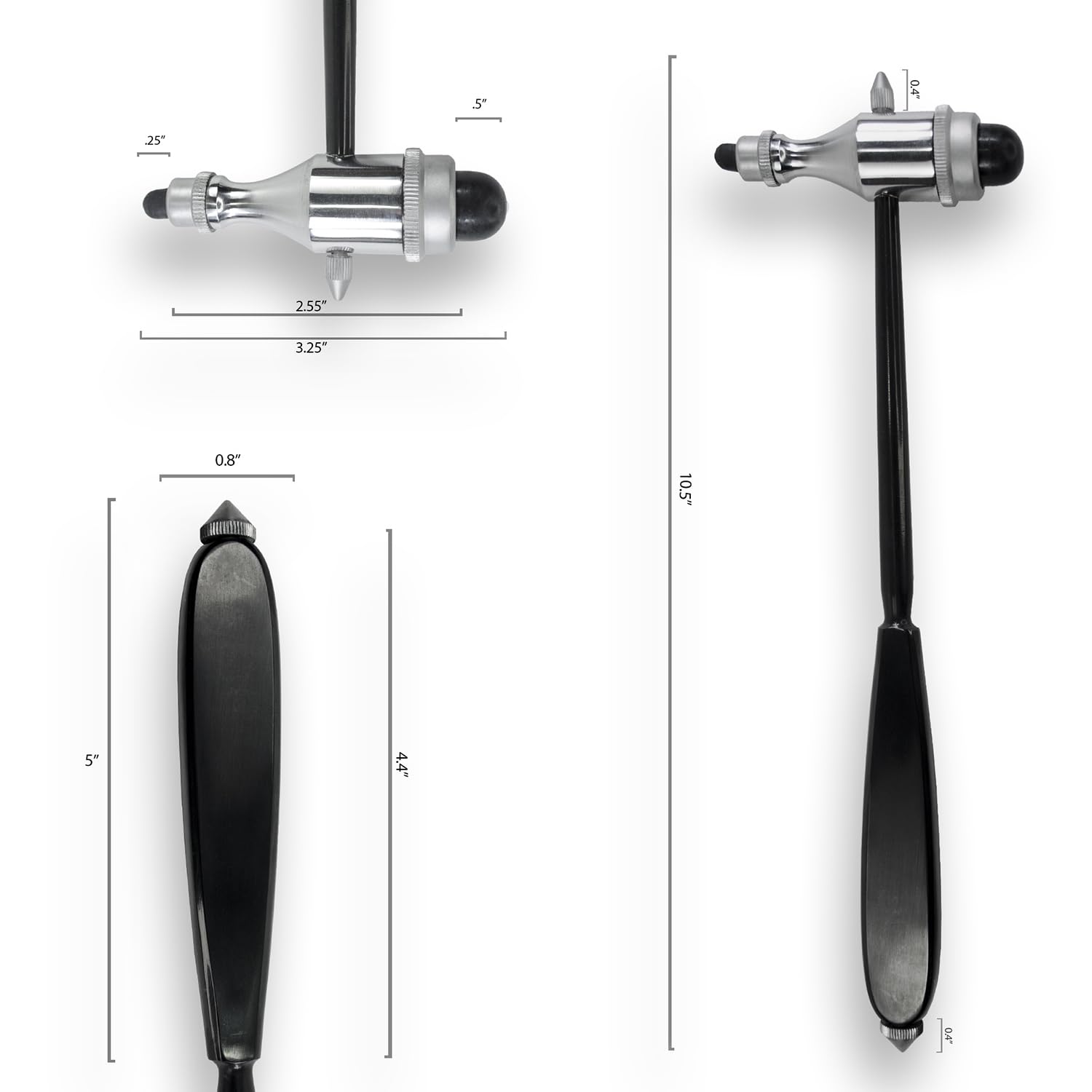 ABECIOUS Tromner Neurological Reflex Hammer with Build-in Brush Medical Professional Diagnostic Hammer (Black)