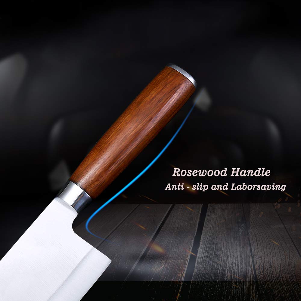 MannyGa Nakiri Knife 7 Inch Japanese Chef's Knife with Ergonomic Handle,Meat Cleaver and Asian Chef Knife for Kitchen and Restaurant.