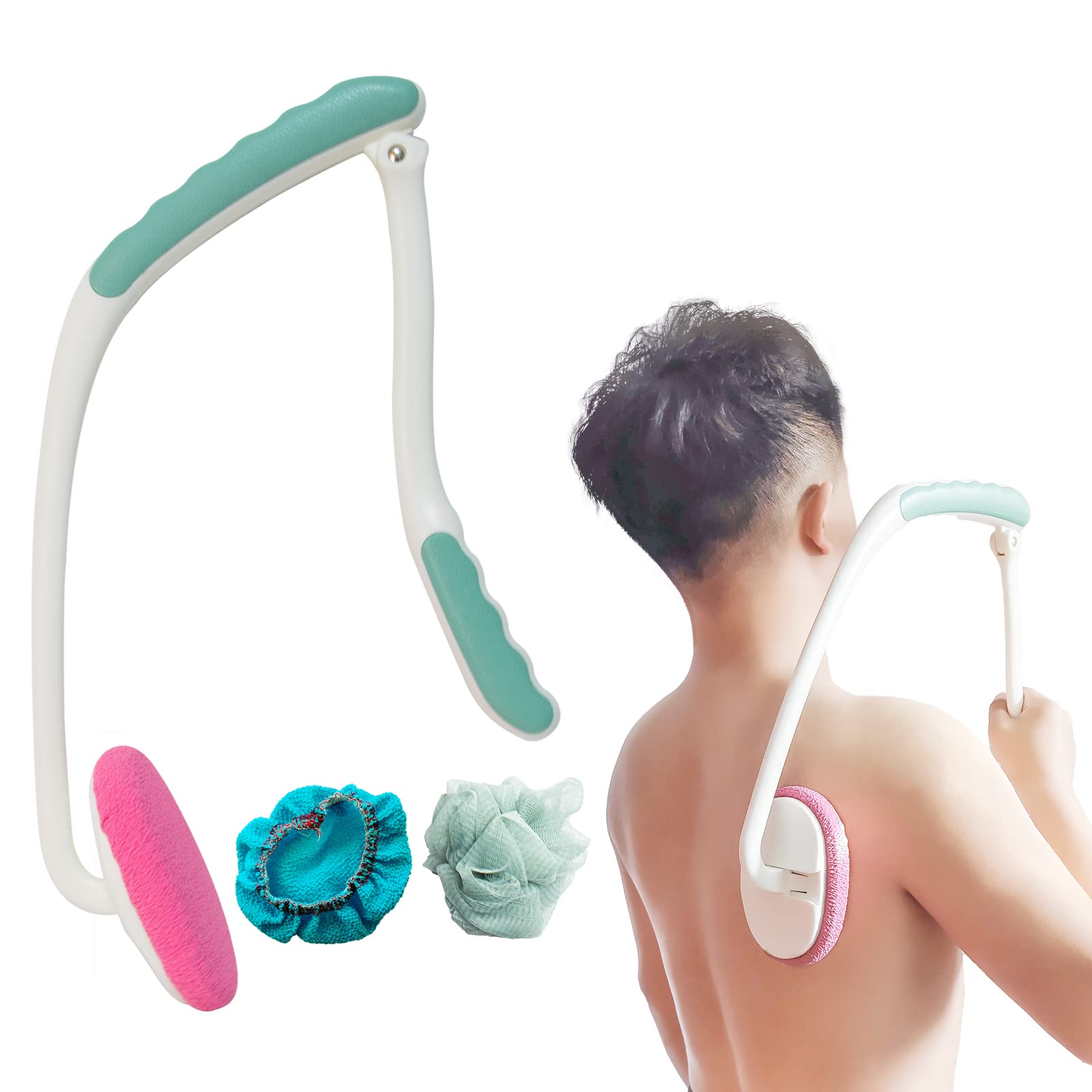 Back Scrubber for Shower, 29.5 in Bath Brushes Long Handles for Elderly, Detachable Curved Back Scrubber, Back Brush for Disabled with Limited Arm Movement, Frozen Shoulder, Men and Women