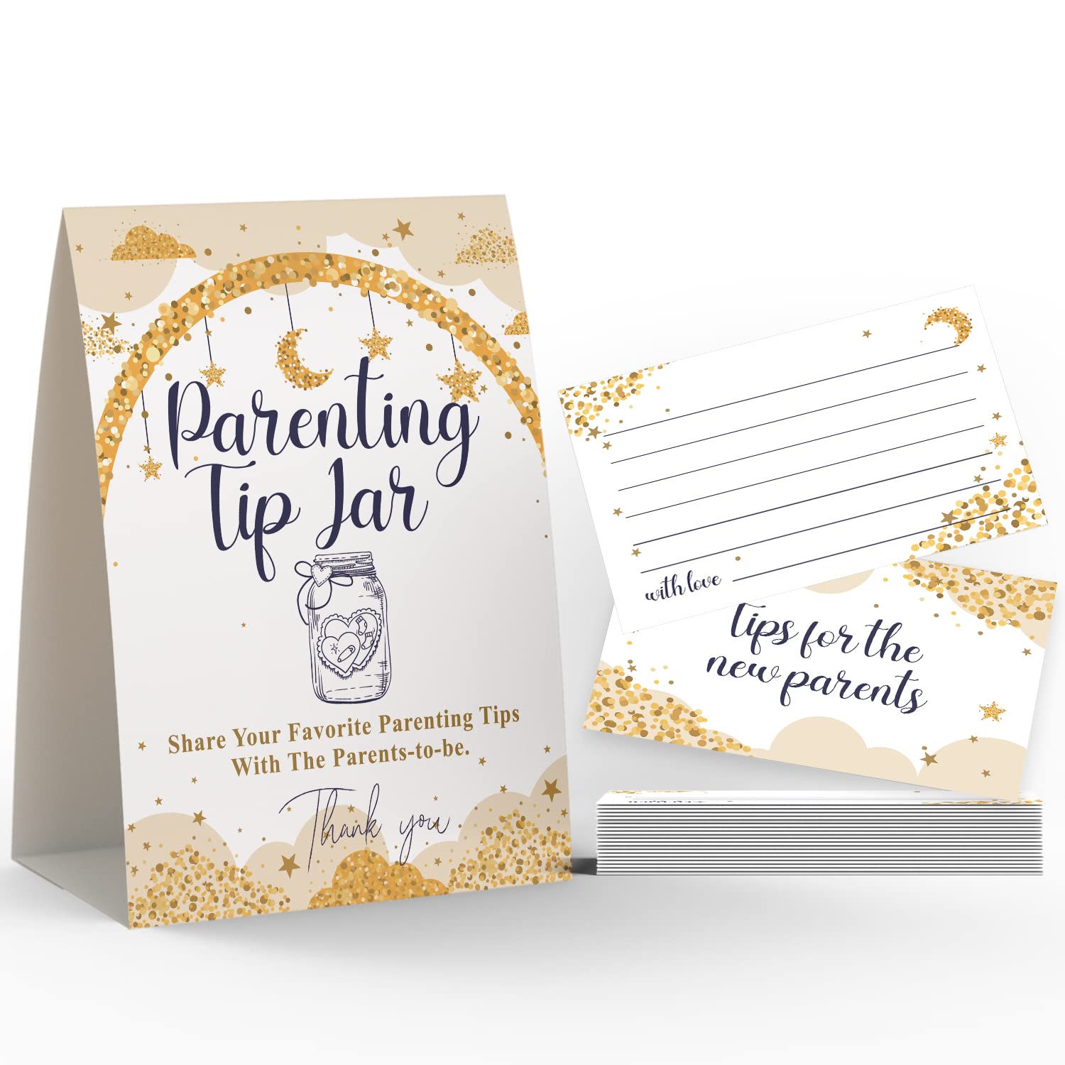 Advice for New Parents, Parenting Advice Card, Baby Shower Party, Tips for the Parents To Be,Includes a 5x7 Standing Sign and 25 4x6 Advice Cards(JYC026)