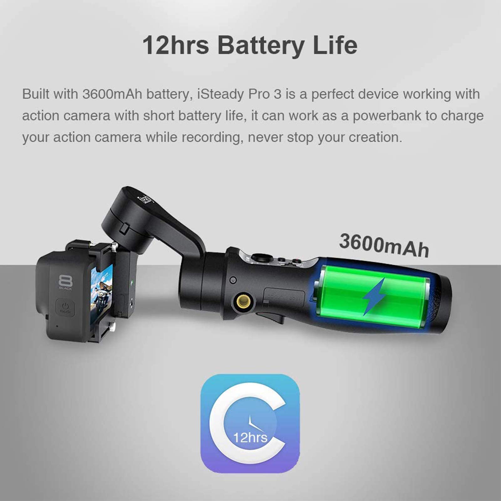 3-Axis Action Camera Gimbal Stabilizer for GoPro Hero 8/7/6/5/4/3, OSMO Action, Sony RX0, YI, SJCAM, Insta360 ONE R, WiFi Connection, Splash-Proof, 12H Battery Life, with Tripod, Hohem iSteady Pro 3