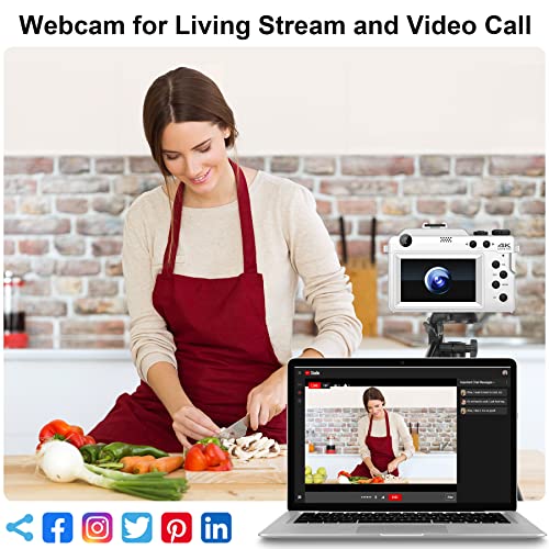 BooHAN Digital Camera,UHD 4K&48MP Video Camera for Photography,Vlogging Youtube,Auto-Focus,18X Zoom,Dual Cameras, Multi-Filters,Travel Portable Beginners,Adults,Teens,Kids-White,(X9)