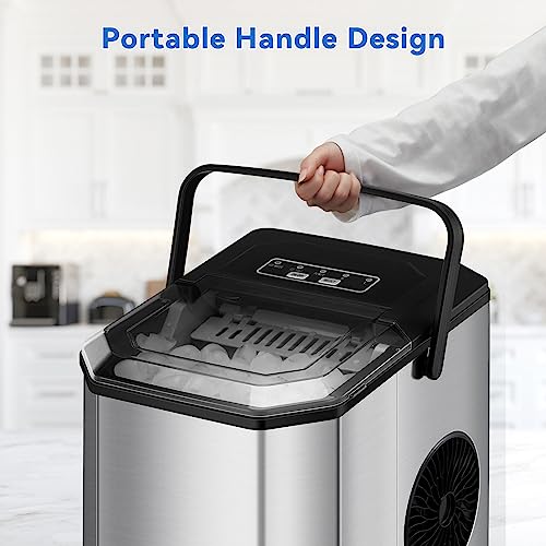 GAOMON Countertop Ice Maker, 26 lbs in 24 Hrs, 9 Cubes Ready in 6 Mins with Ice Scoop and Basket, Portable Ice Cube Maker Self-Cleaning, 2 Sizes of Bullet Ice for Home Kitchen Office Bar Party