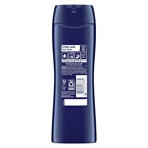 Suave Men Body Wash for Men Citrus & Sage Bodywash with Energizing, Clean Scent 15 oz