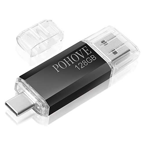 POHOVE USB C Memory Stick 128GB Type C USB Flash Drive 128GB 2-in-1 OTG Pen Drive 128 GB USB Key Compatible with Samsung Huawei Oneplus Android Smartphone MacBook PC Tablets (Black)