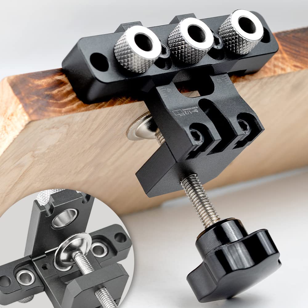 3-in-1 Dowel Jig Kit - Pocket Hole Jig with Adjustable Woodworking Drill Locator, 8/10/15mm Bits, Precision Guide for Furniture Assembly, DIY Projects, Durable Aluminum Alloy
