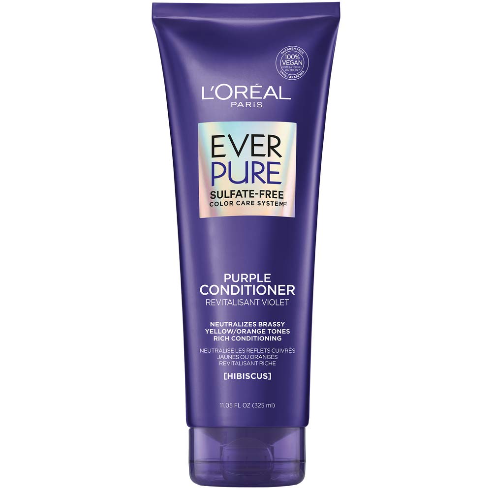 L'Oreal Paris EverPure Sulfate Free Brass Toning Purple Conditioner for Blonde, Bleached, Silver, or Brown Highlighted Hair, 11 Fl; Oz (Packaging May Vary)
