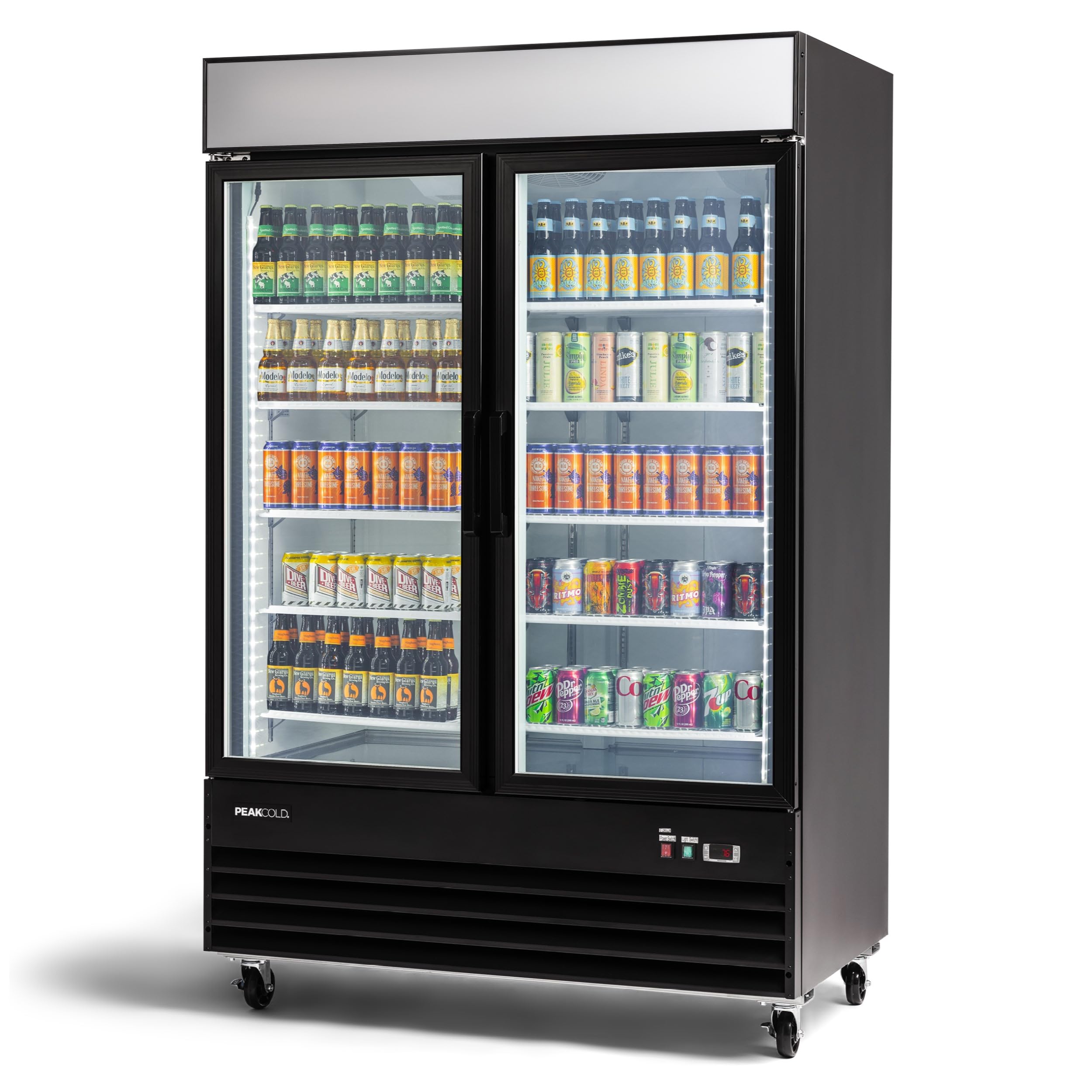 PEAKCOLD 2 Door Upright Commercial Display Cooler - Large Capacity Glass Door Merchandiser Cooler; 45 CU Ft.