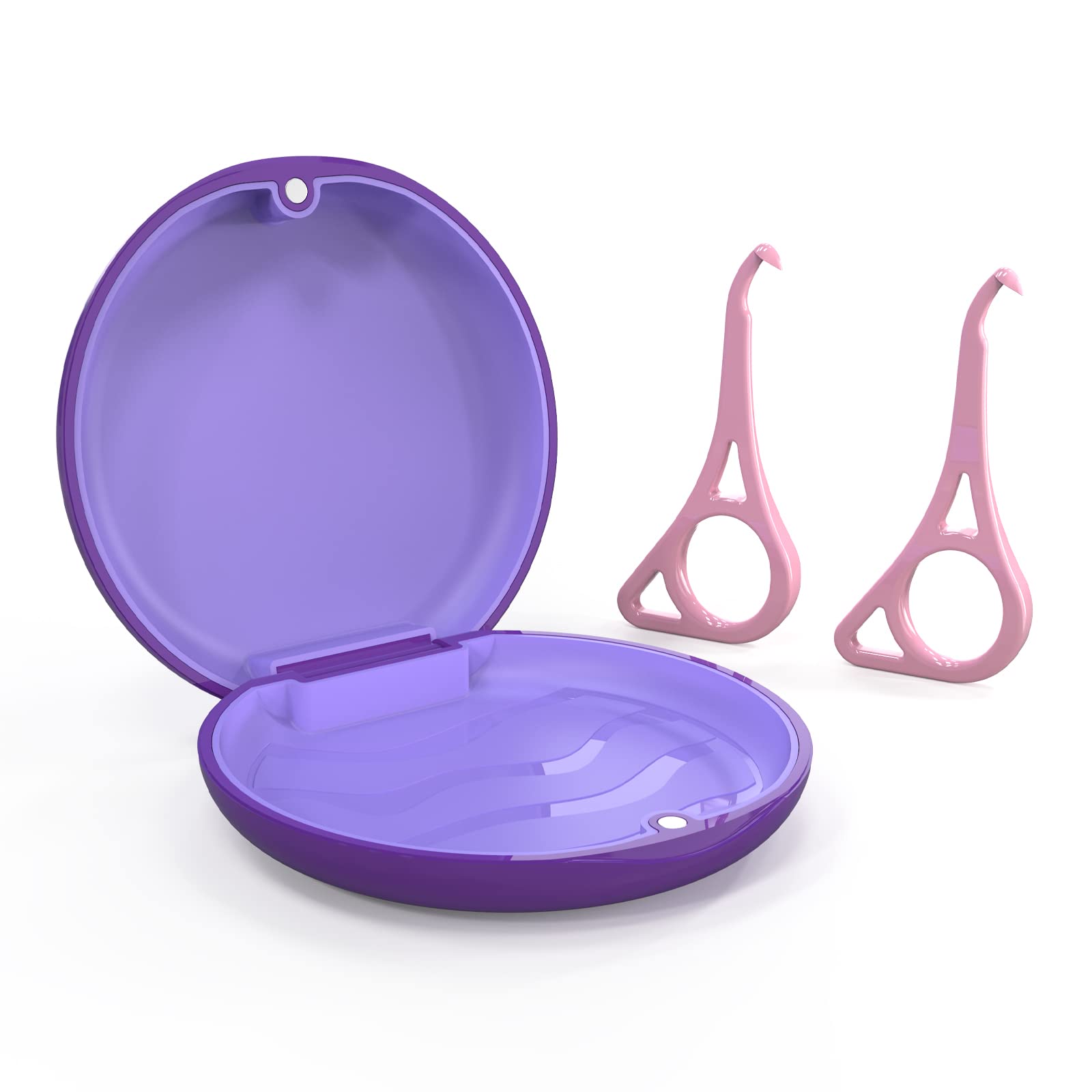 Aligner Case with Magnetic Closure and Textured Liner, Solid Orthodontic Retainer Case with 2Pcs Aligner Removal Tools, for Invisalign, Aligner, Night Guard (Purple + Pink)