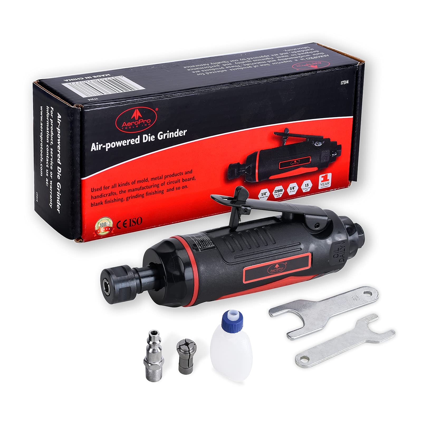 AEROPRO TOOLS 1/4-Inch Mini Air Straight Die Grinder AP17314 with 1/4 collect, 22000 RPM