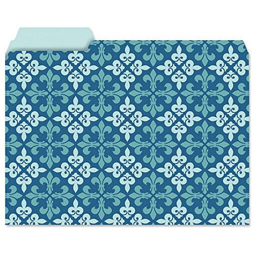 Coastal Blues File Folder Value Pack - Set of 24 File Folders with Staggered Tabs, 6 Designs, Graphic Geometric Print, Office Supplies, Letter Size, 9 ½ x 11 ¾ Inches