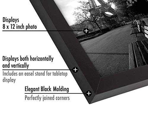Americanflat 12x18 Poster Frame, Black & 8x12 Picture Frame in Black with Shatter Resistant Glass - Horizontal and Vertical Formats for Wall and Tabletop