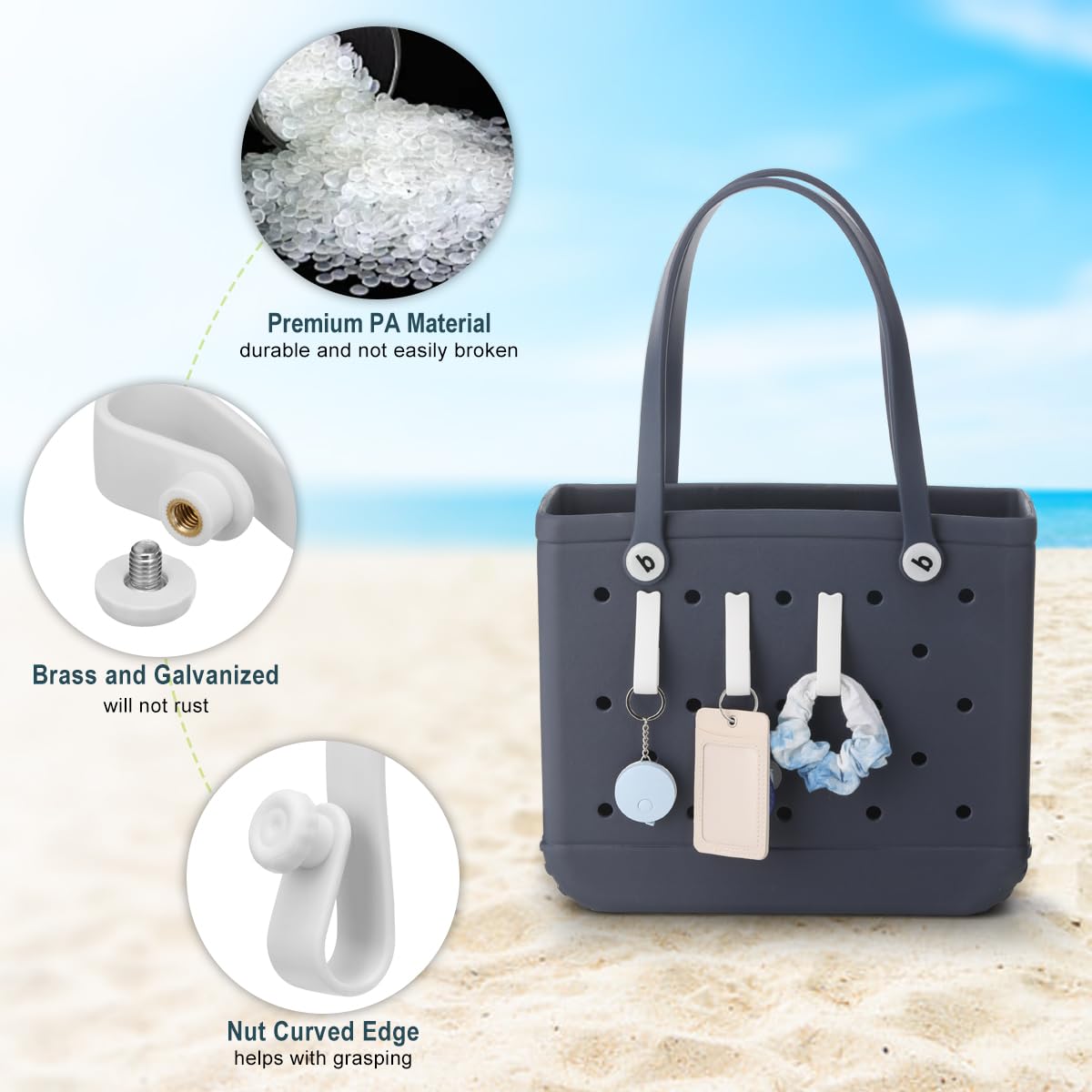 Lenink Hook Accessories Compatible with Bogg Bag, 3 Pack Insert Charm Keychain Holder for Beach Totes Bags, Hanging Keys, Water Bottles (White)