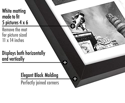 Americanflat 7 Pack Gallery Wall Set | Displays One 11x14, Two 8x10, and Four 5x7 inch photos. Shatter-Resistant Glass. & 11x14 Collage Picture Frame in Black with Five 4x6 Picture Displays
