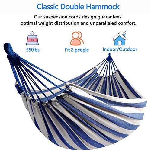 QIFBYFB Hammock, Portable 2-Person Brazilian Style Hammock Double Outdoor/Indoor Cotton Canvas Hammock Thickened Durable Fabric with 550lb Load Capacity, for Travel, Beach, Backyard, Camping etc