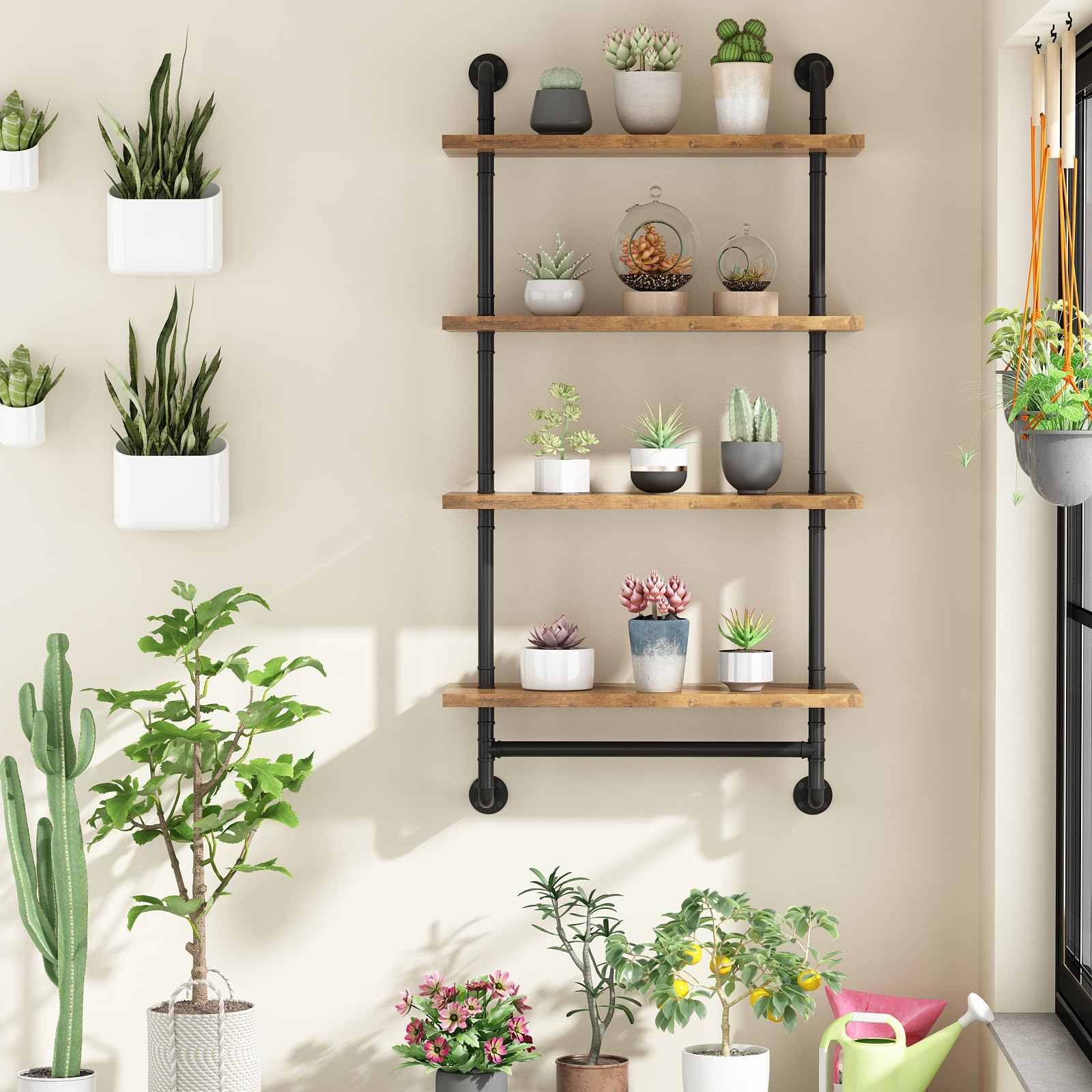 4-Tier Over The Toilet Storage Rack, Wall Mounted Bathroom Organize Shelf with Hanging Rod, above Toilet Storage Shelf Bathroom Space Saver